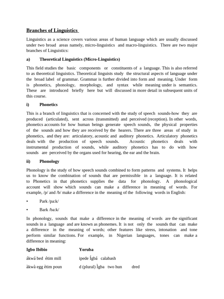 LIN 110 SUMMARISD NOTES | PDF | Linguistics | Lateralization Of Brain ...
