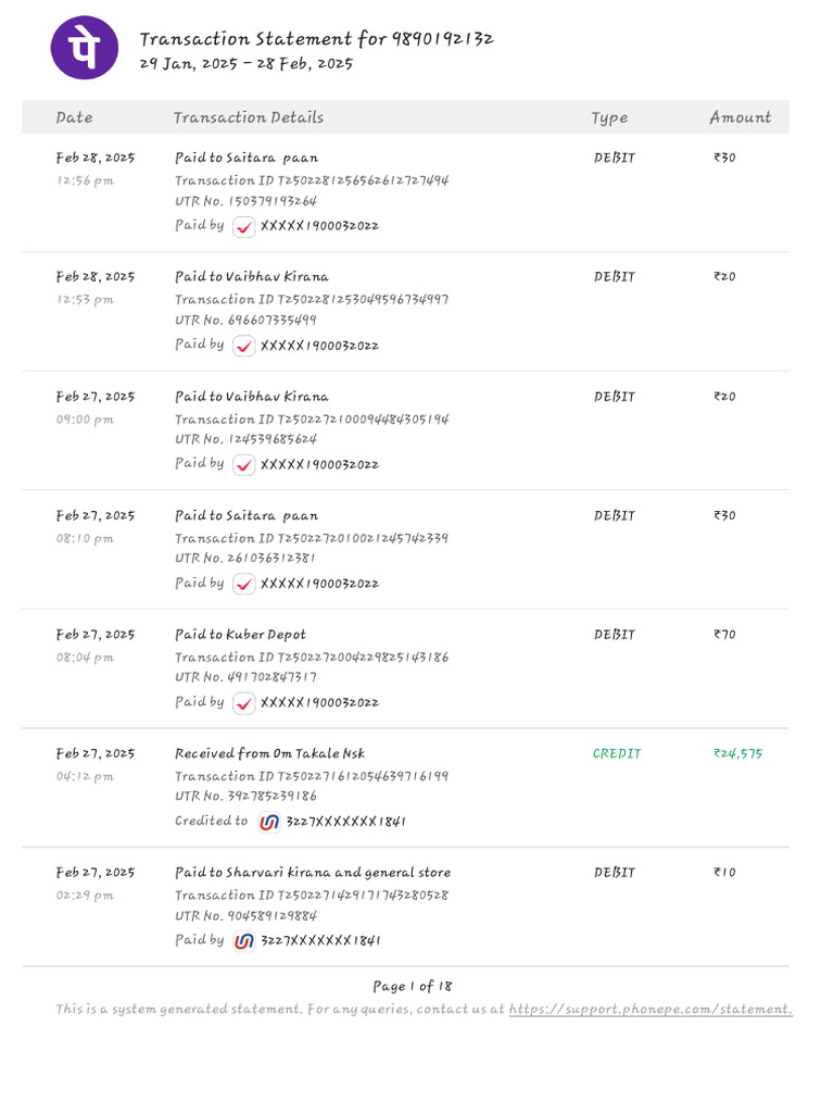 PhonePe Statement Jan2025 Feb2025 | PDF | Debits And Credits | Debit Card