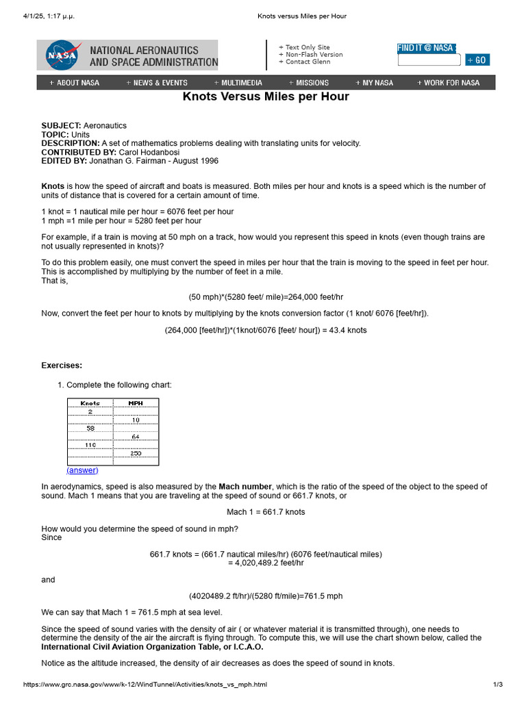 Knots Versus Miles Per Hour1 | PDF | Speed | Miles Per Hour