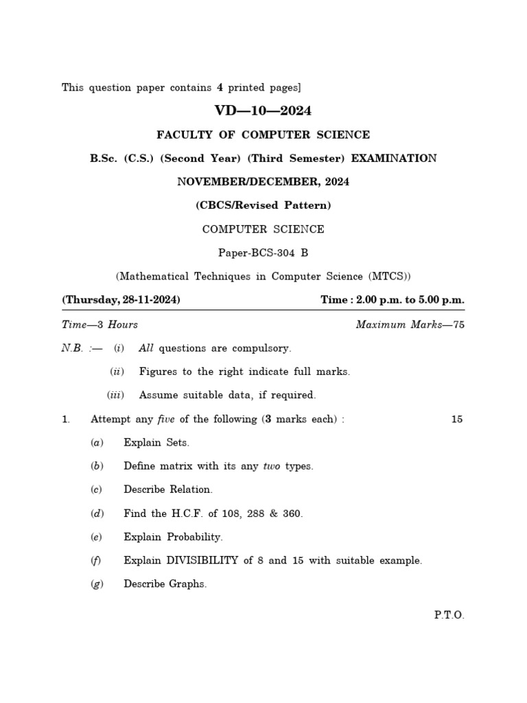Mtcs Question Paper - I | PDF | Mathematics | Theoretical Computer Science