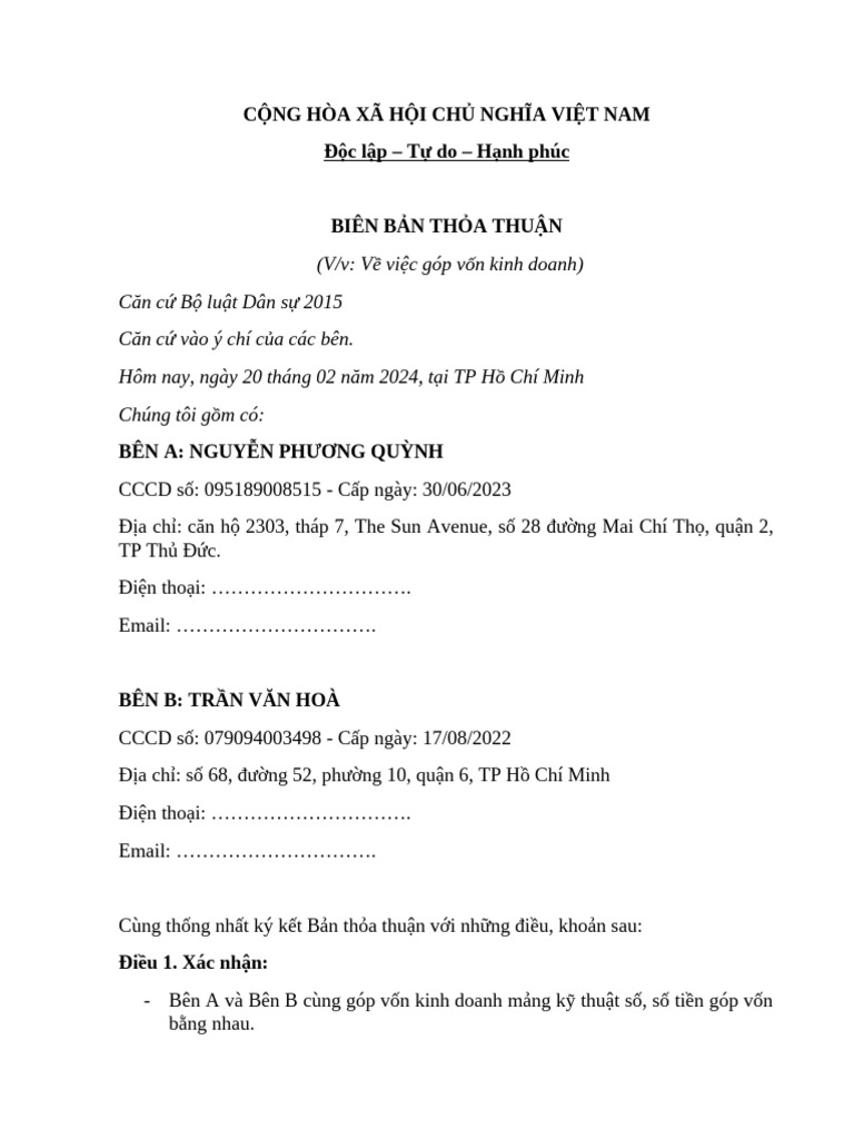 Bien ban thoa thuan | PDF