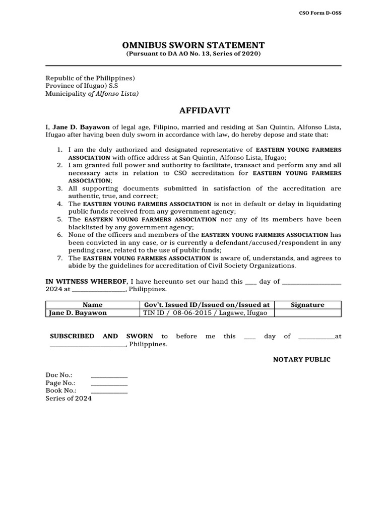 CSO FORM D-OSS | PDF