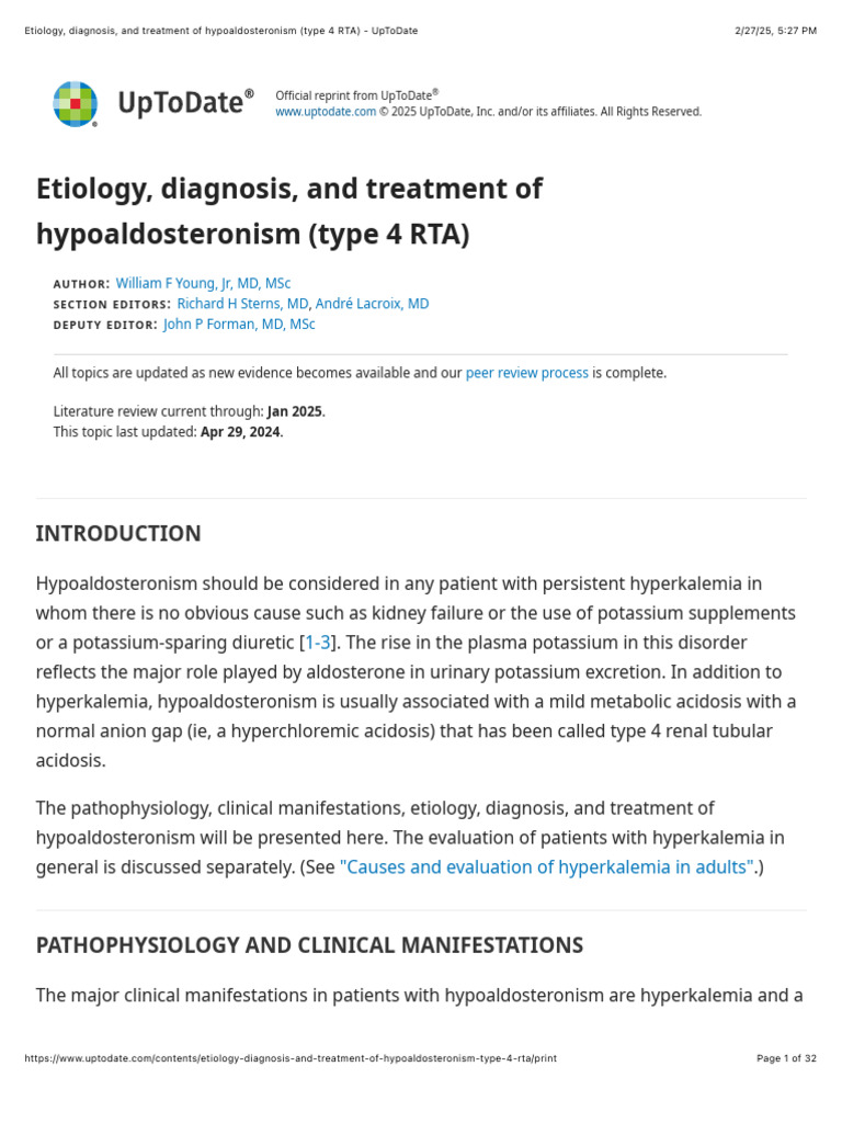 Etiology, Diagnosis, and Treatment of Hypoaldosteronism (Type 4 RTA ...