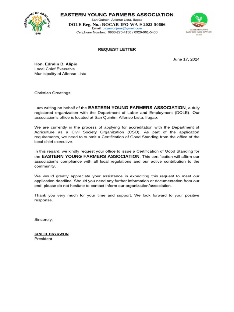 Good Standing Request Letter | PDF