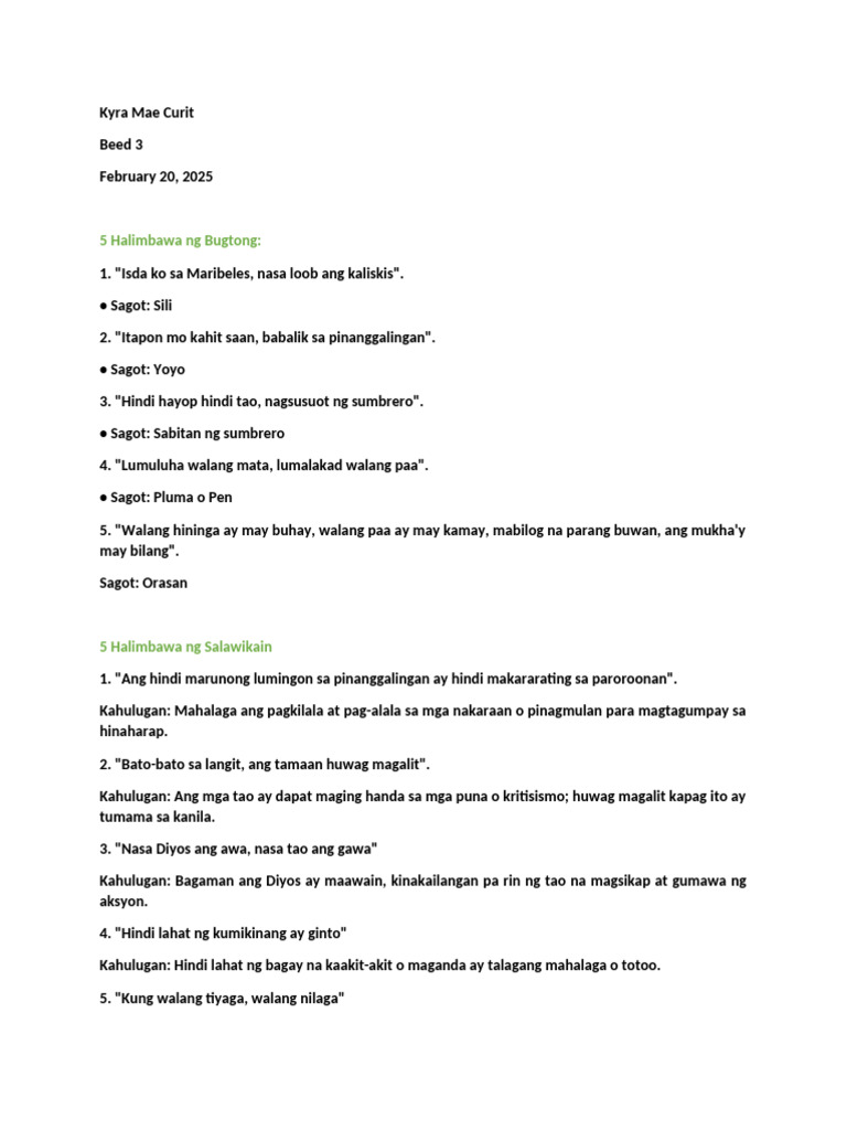 Kyra Mae Curit (Filipino Assignment) | PDF