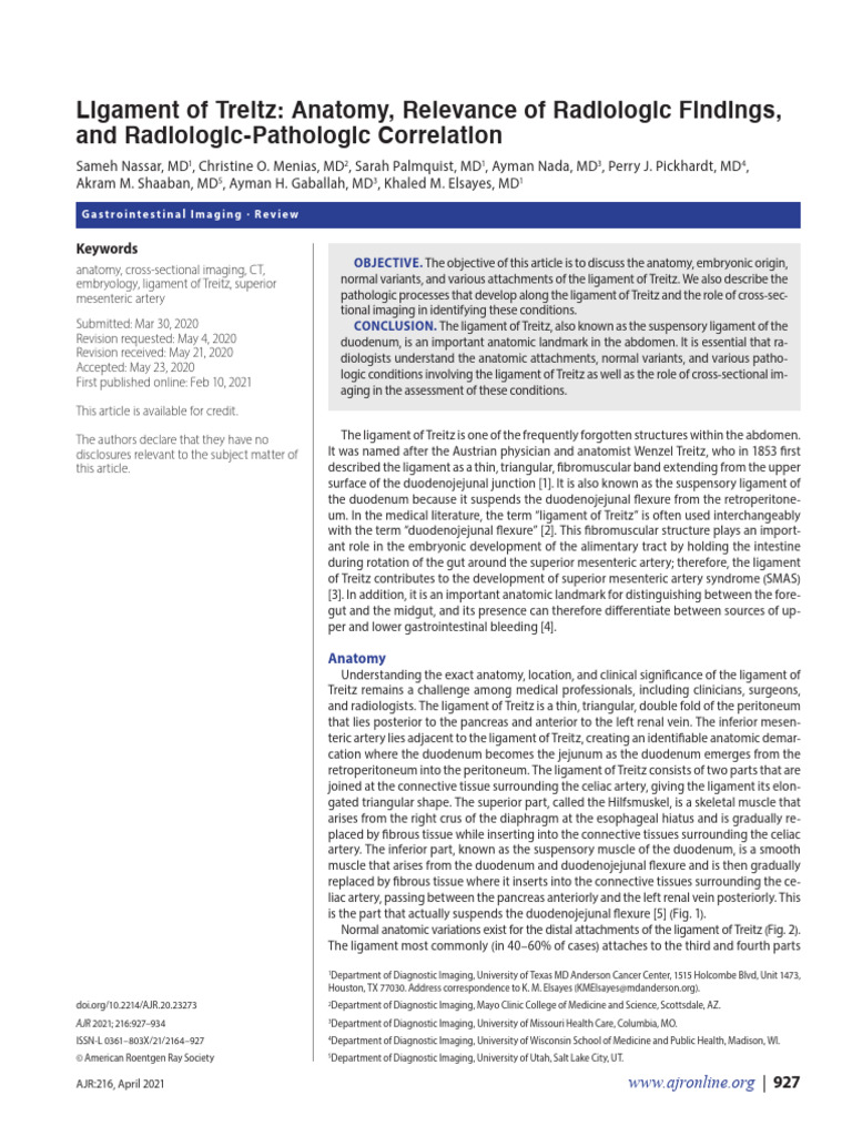 Ligament of Treitz - Anatomy, Relevance of Radiologic Findings, and ...