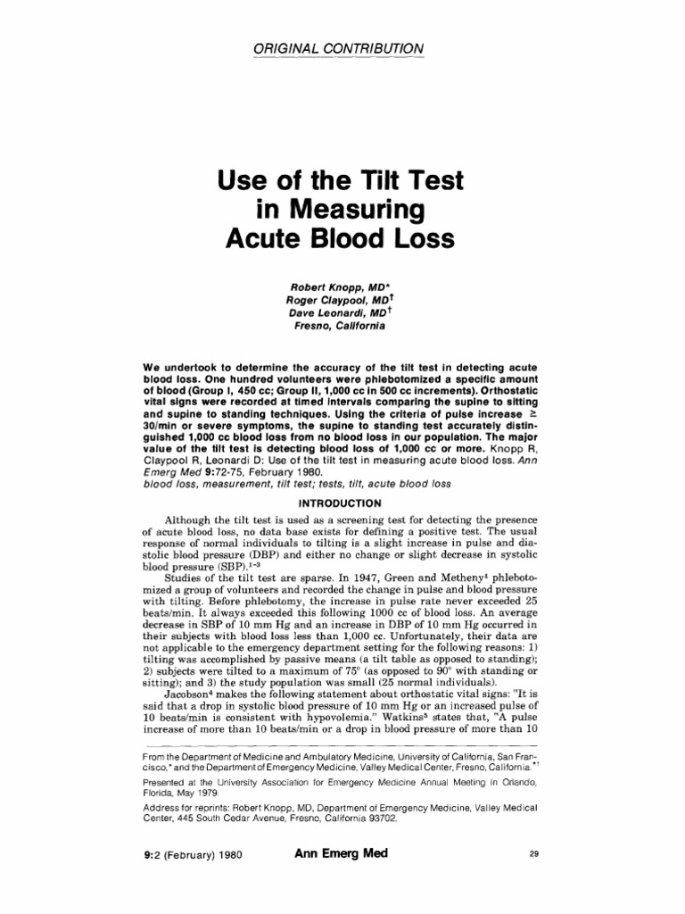 Use of The Tilt Test | PDF | Blood Pressure | Cardiovascular System