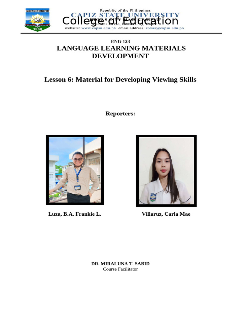 Lesson 7 - Material For Developing Viewing Skills FINAL | PDF ...