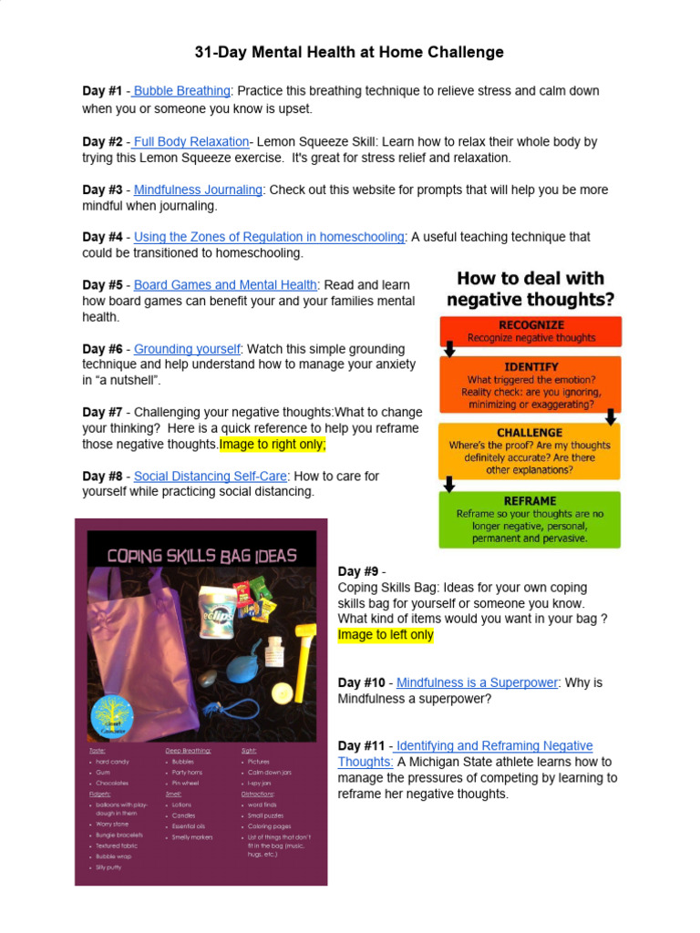 31 Day Challenge Information For Upload 1 | PDF | Anxiety | Mental Health