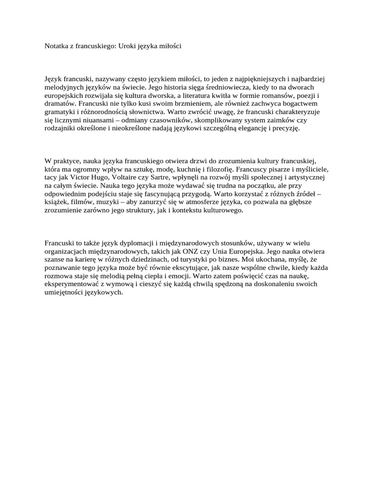 Notatka Z Francuskiego | PDF