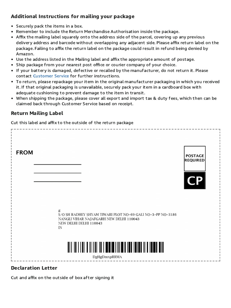 Return Instructions for Amazon Packages | PDF