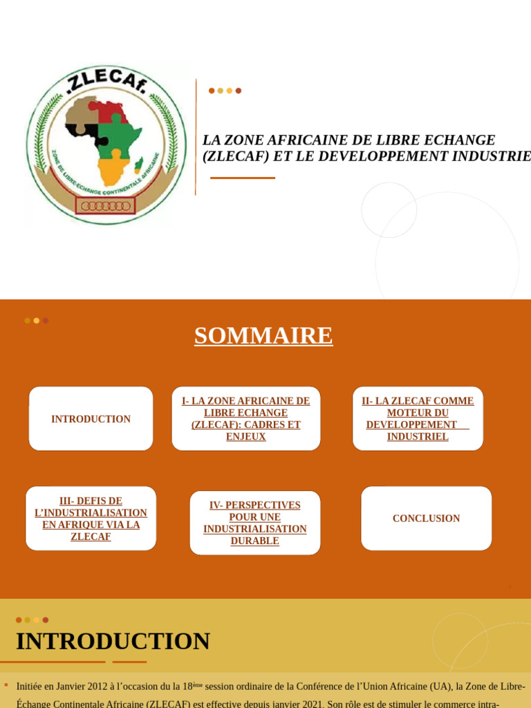 Exposé de Commerce International LA ZONE AFRICAINE DE LIBRE ECHANGE ...