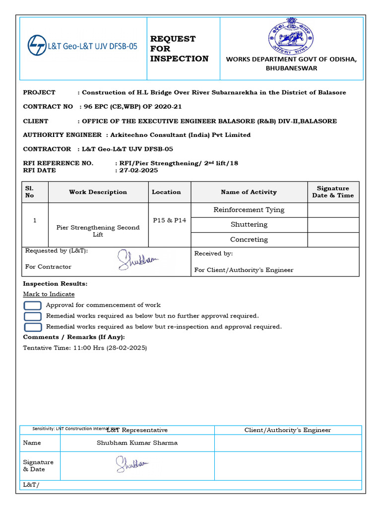 RFI Pier Strengthening 18,P14,P15 (2nd Lift) | PDF