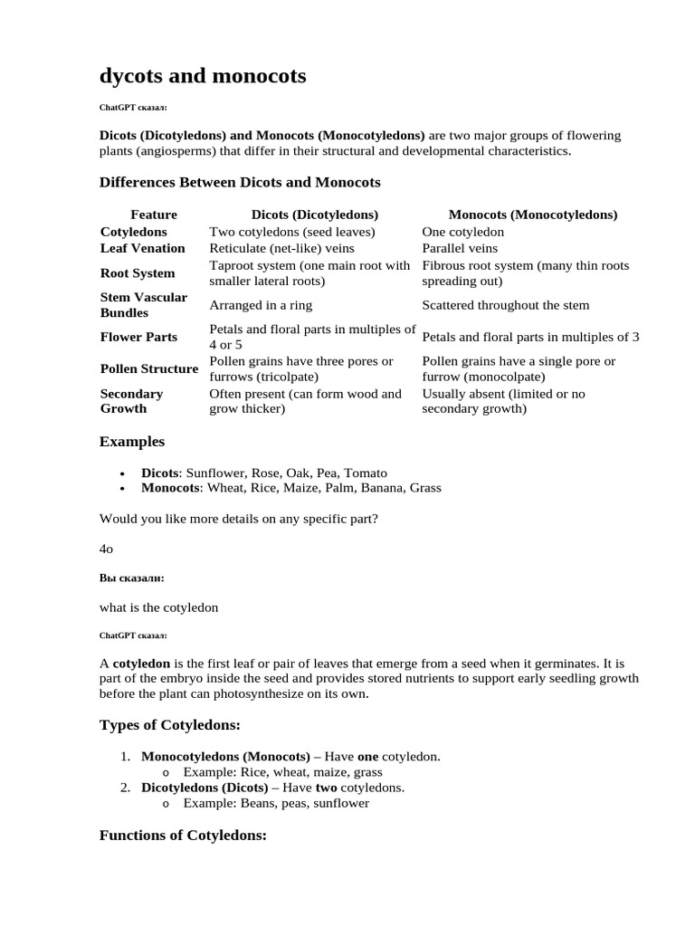 Dycots and Monocots Well Explained | PDF | Leaf | Cell (Biology)