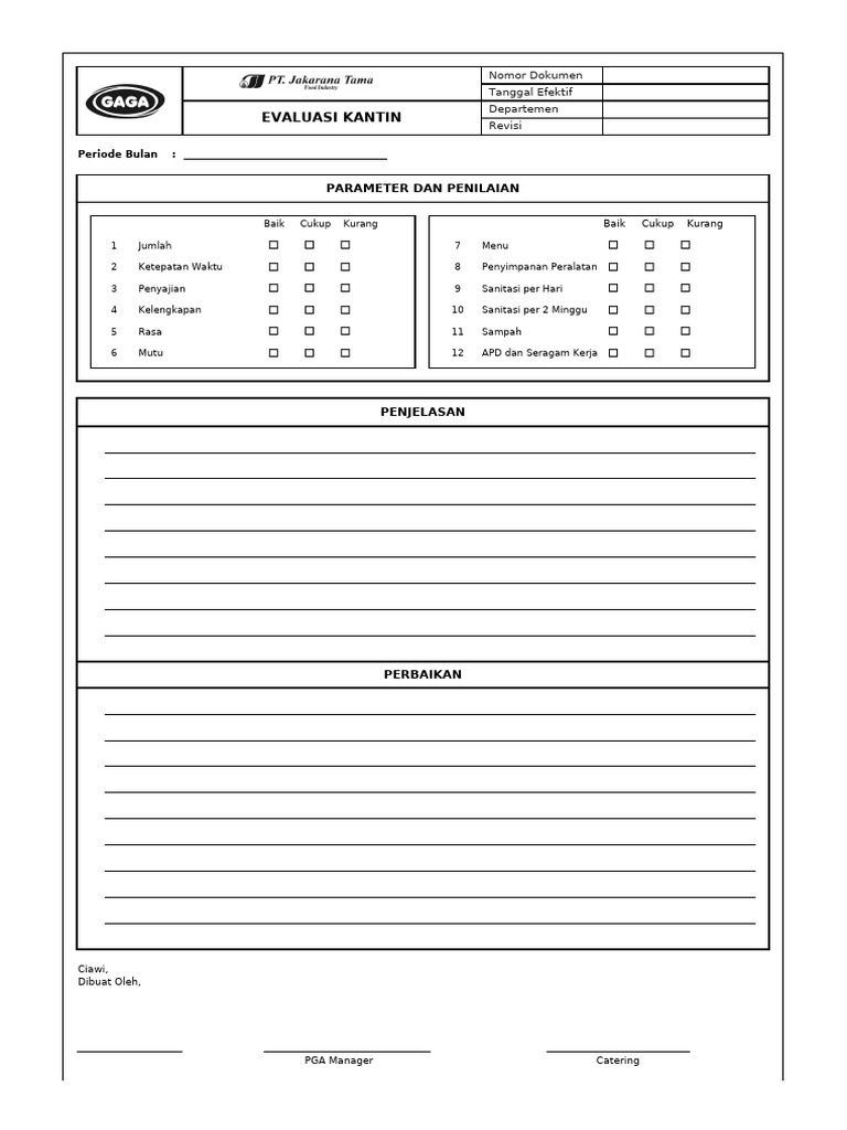 Form Evaluasi Kantin | PDF
