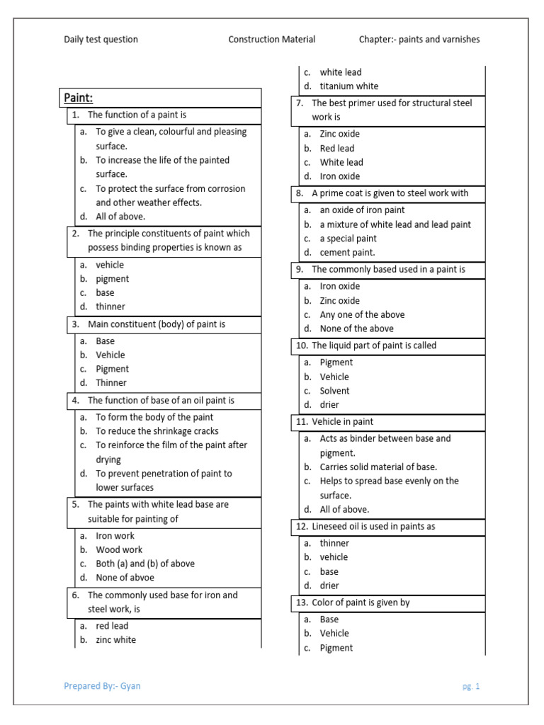 Questions (Pain and Varnishes) | PDF | Varnish | Paint