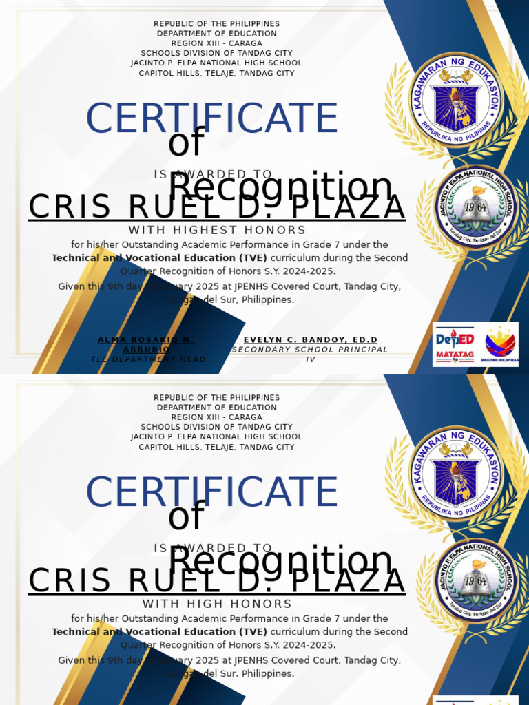 Second Quarter Certificate TVE | PDF
