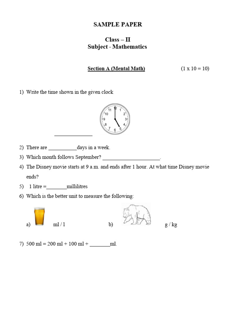 Grade 2 Math Practice Sheet | PDF | Litre