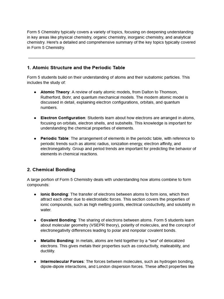 Form 5 Chemistry Explained | PDF | Chemical Bond | Chemical Reactions