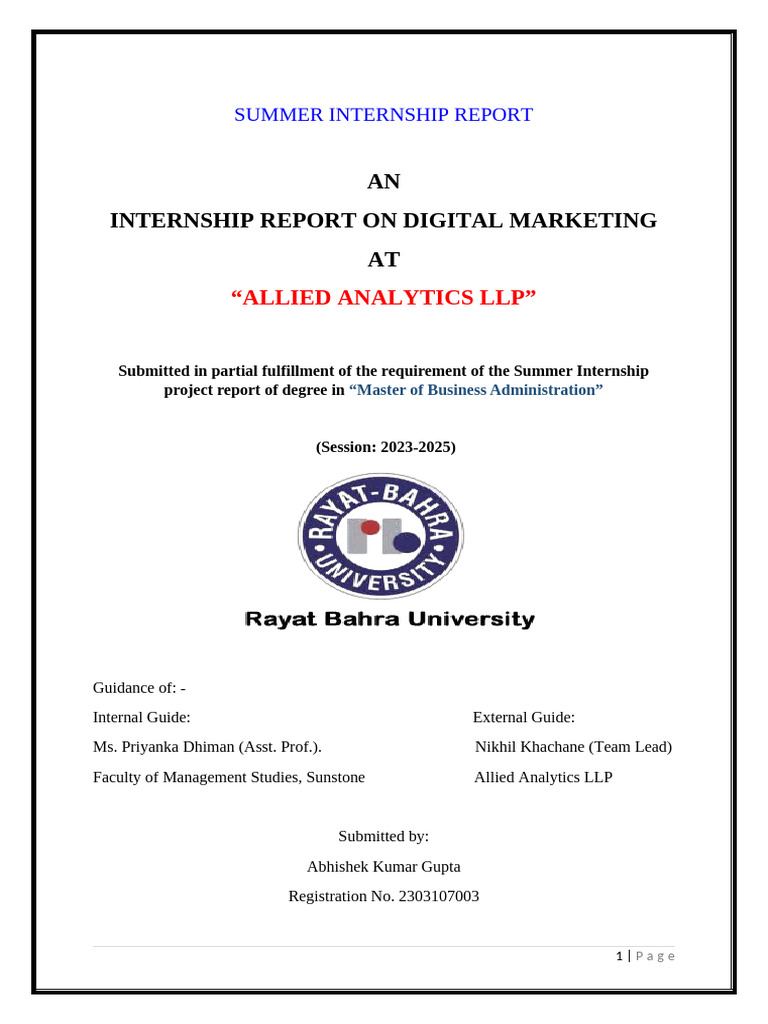 SIP Report Allied Analytics LLP | PDF | Marketing Research | Swot Analysis