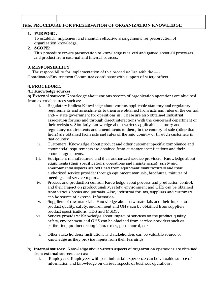 Knowledge Preservation Procedure Guide | PDF | Knowledge | Business