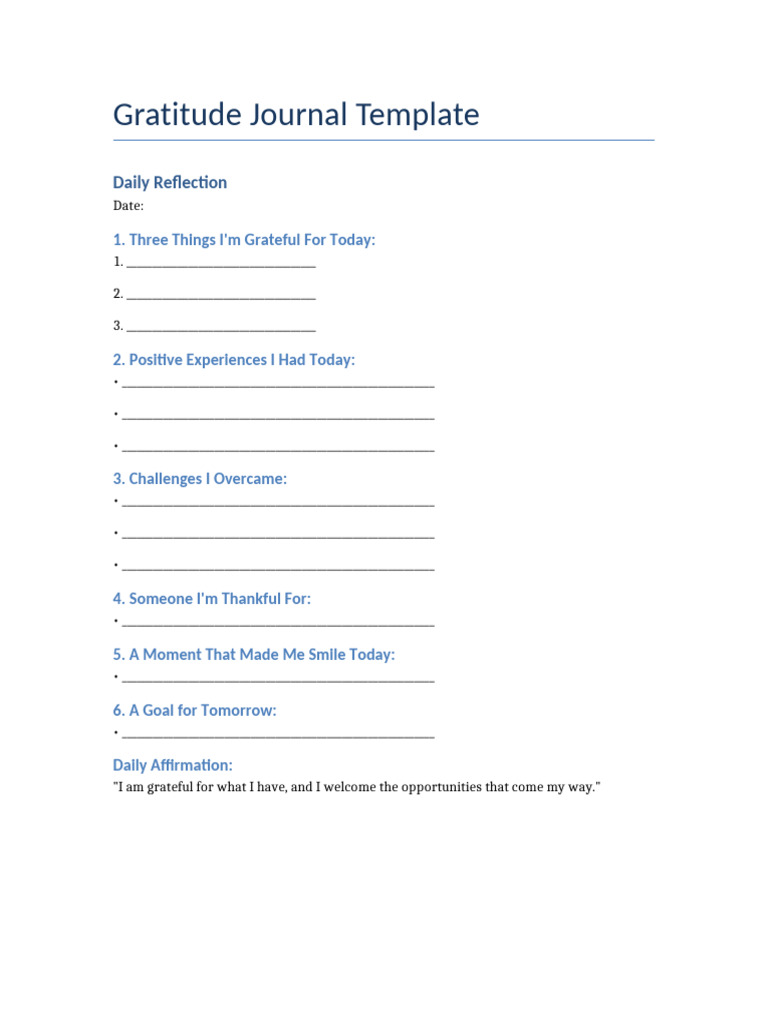 Daily Gratitude Journal Template | PDF
