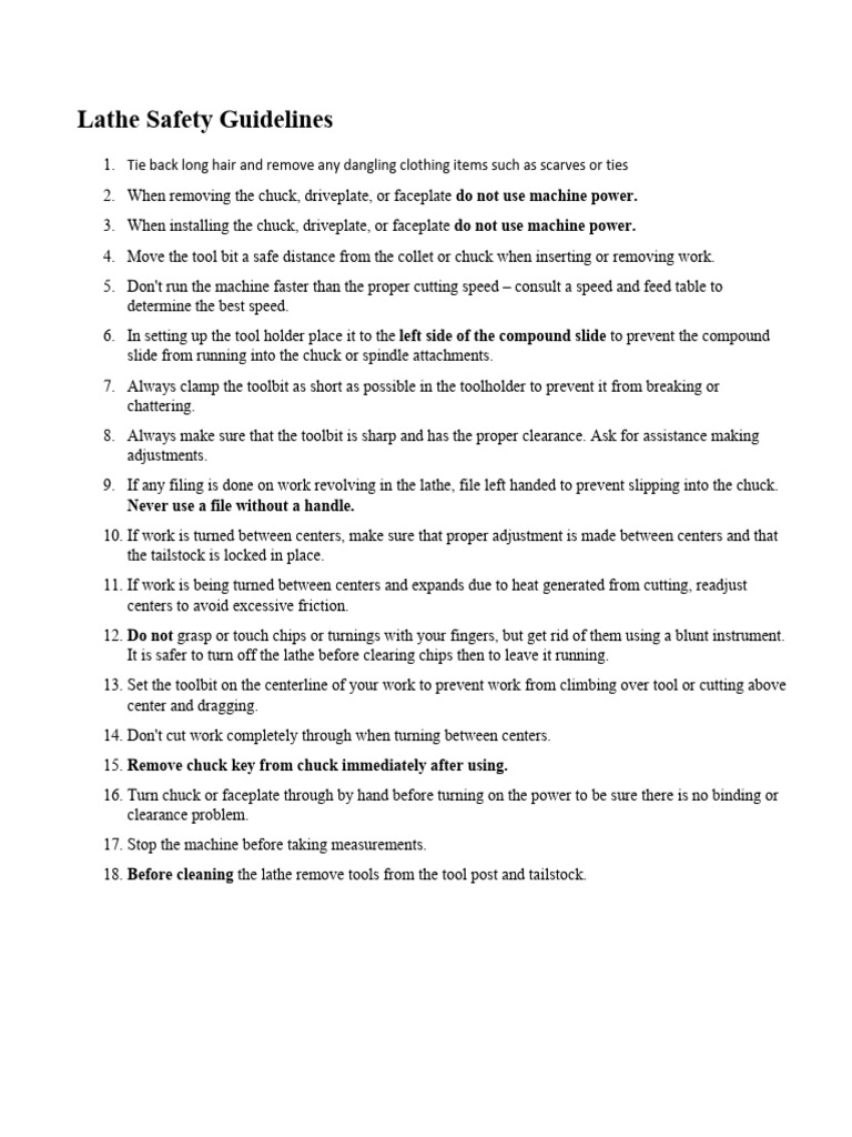 Lathe Safety Guidelines and Precautions | PDF