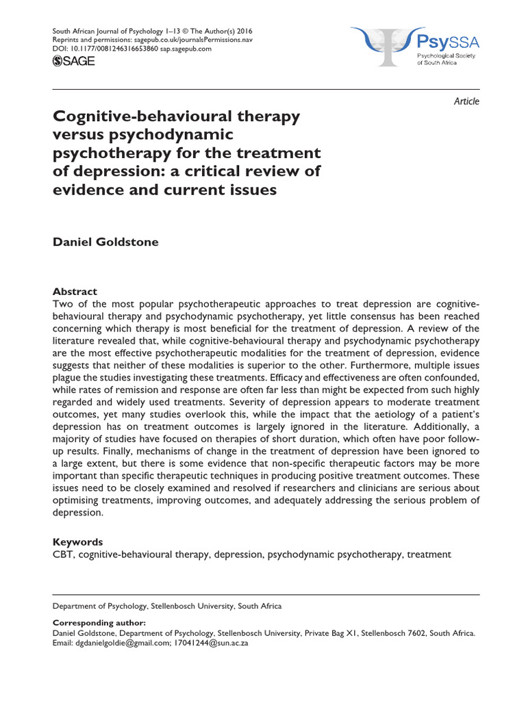 Cognitive Behavioural Therapy Versus Psy | PDF | Psychotherapy ...