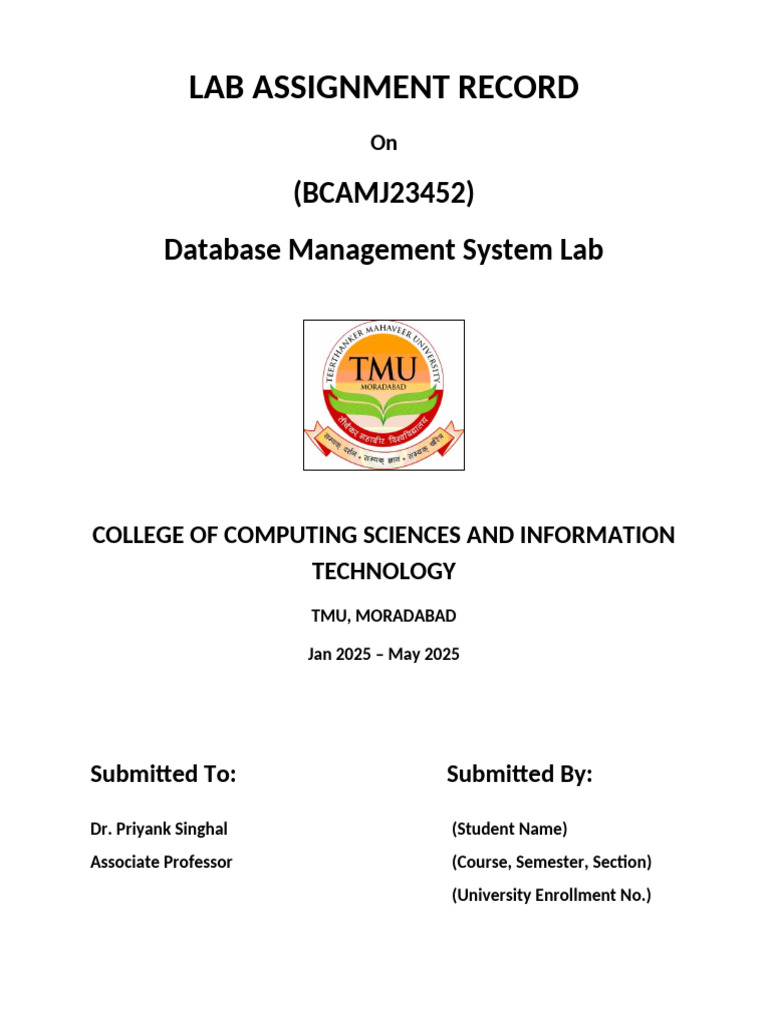 BCA 4th DBMS Lab Assignment 01 updated | PDF | Information Technology Management | Information ...
