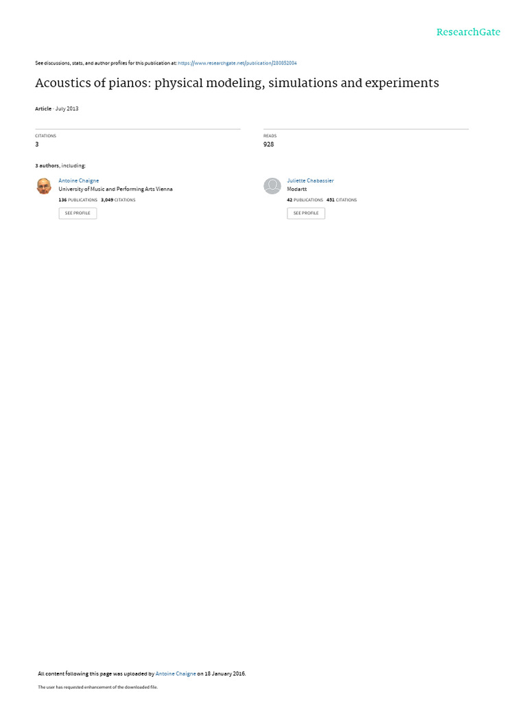 Acoustics of Pianos Physical Modeling Simulations | PDF | Piano | Waves