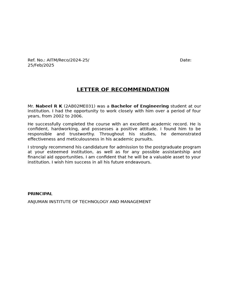 LOR (Principal) | PDF