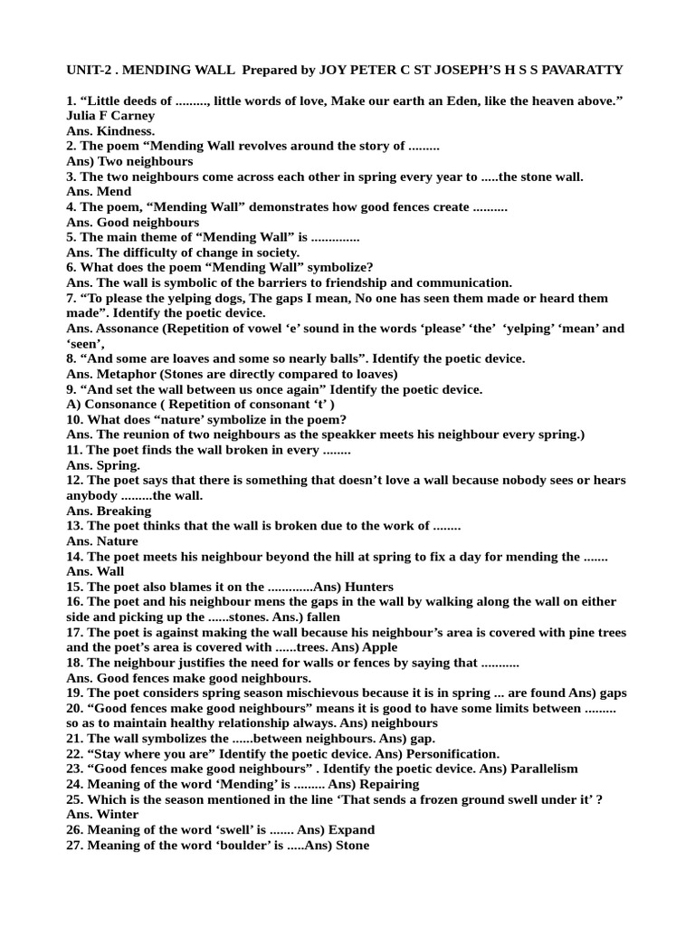 Poetic Devices in "Mending Wall" | PDF | Poetry | Wall