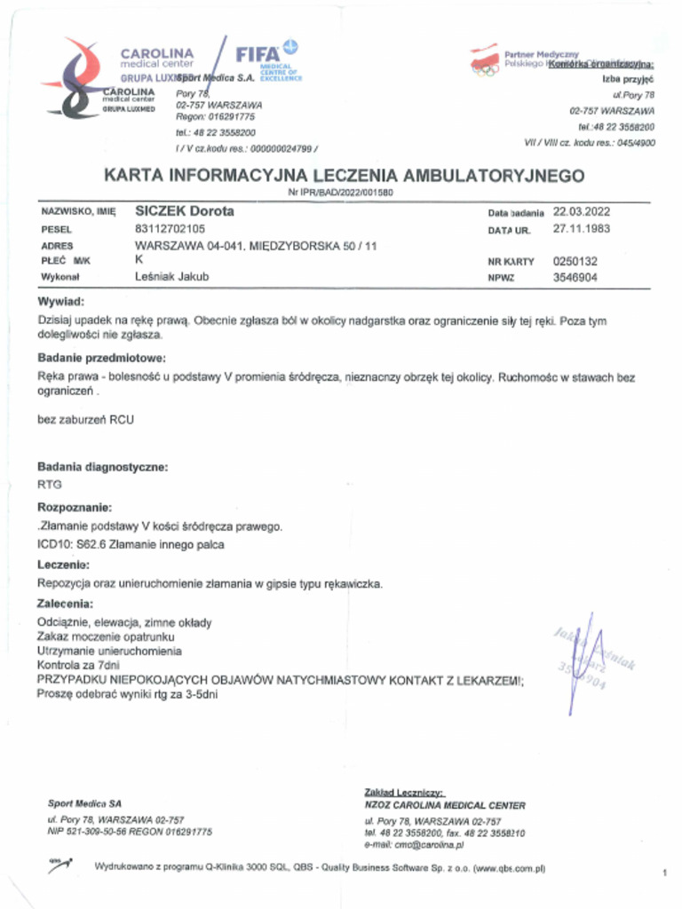 Karta Informacyjna Leczenia | PDF