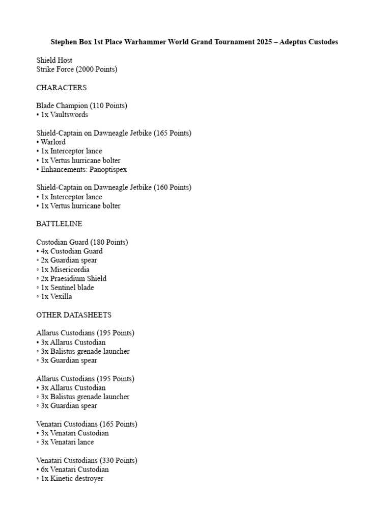 Stephen Box 1st Place Warhammer World Grand Tournament 2025 - Adeptus ...