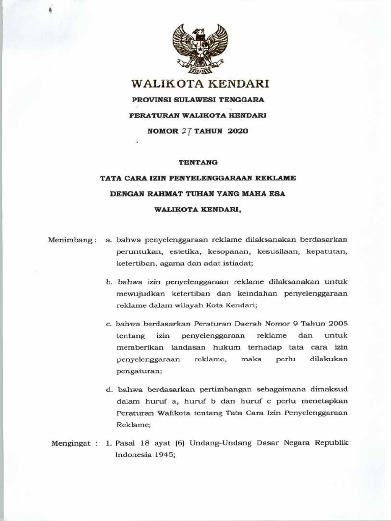 Perwali No. 27 Tahun 2020 - Copy | PDF
