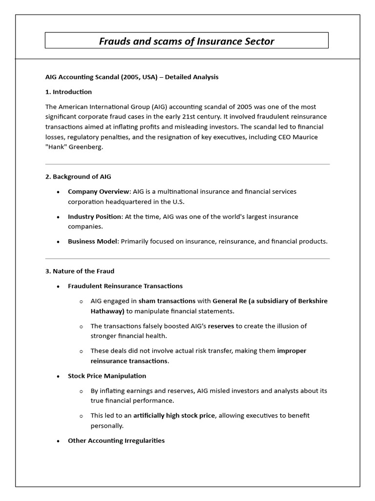 AIG Accounting Fraud Scandal Overview | PDF | American International ...