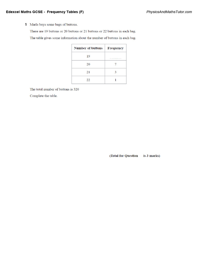 Edexcel GCSE Maths: Frequency Tables | PDF