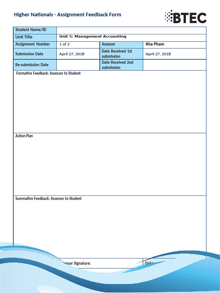 Assignment Feedback Form | PDF