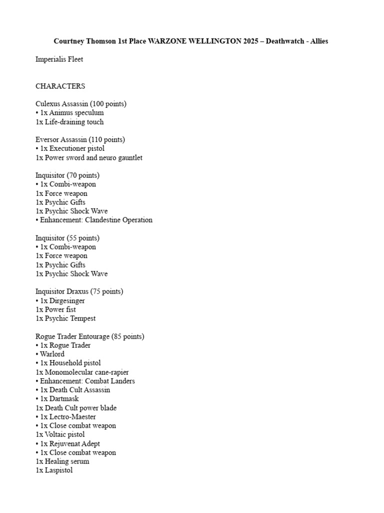 Courtney Thomson 1st Place WARZONE WELLINGTON 2025 - Deathwatch Allies ...