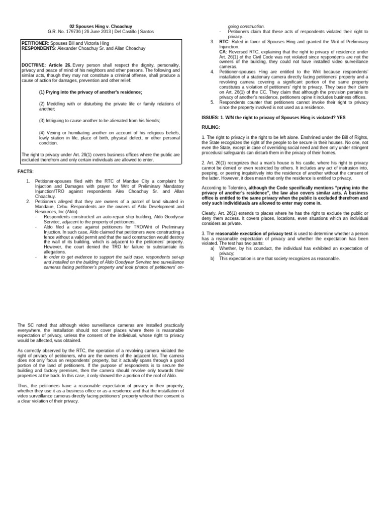 02 Spouses Hing v. Choachuy | PDF | Injunction | Privacy