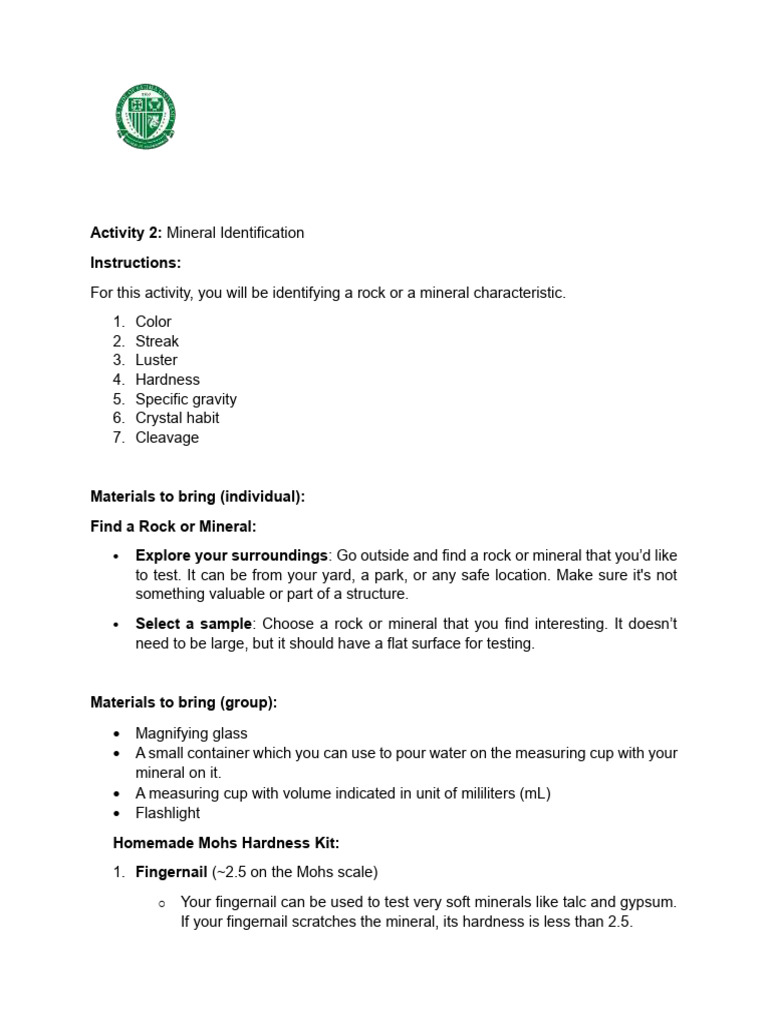 Activity 2 Mineral Identification | PDF | Minerals | Crystal