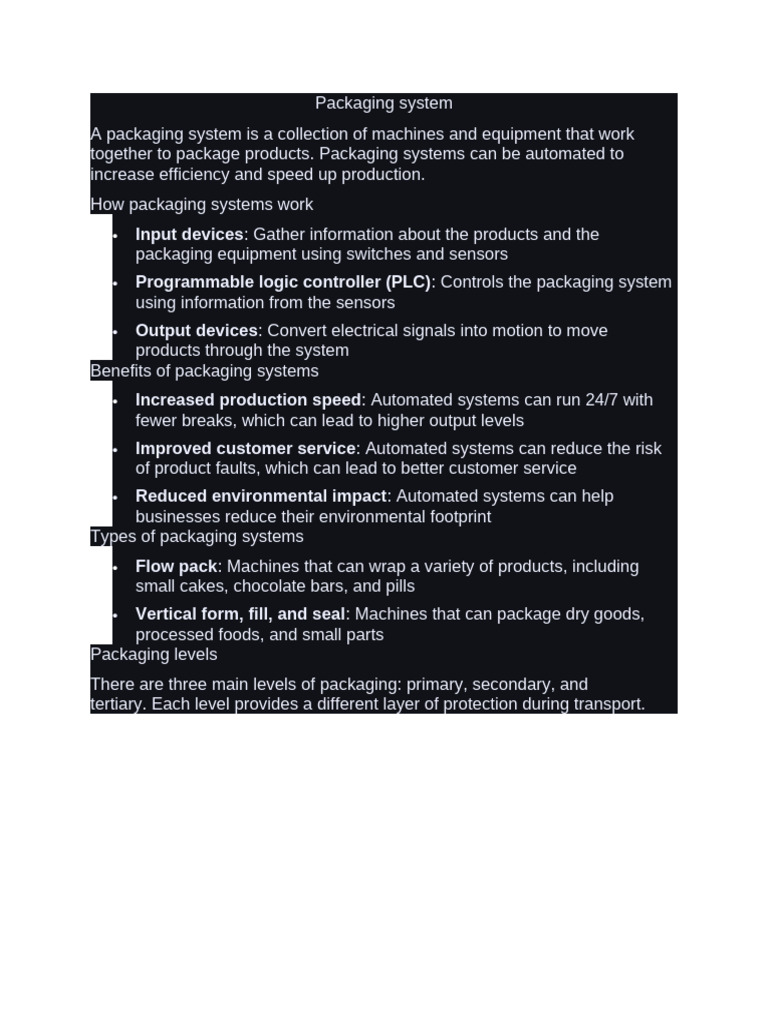 Automated Packaging System Overview | PDF