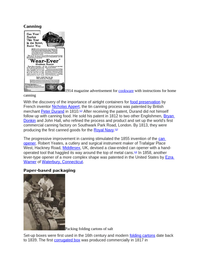 History of Canning and Packaging | PDF