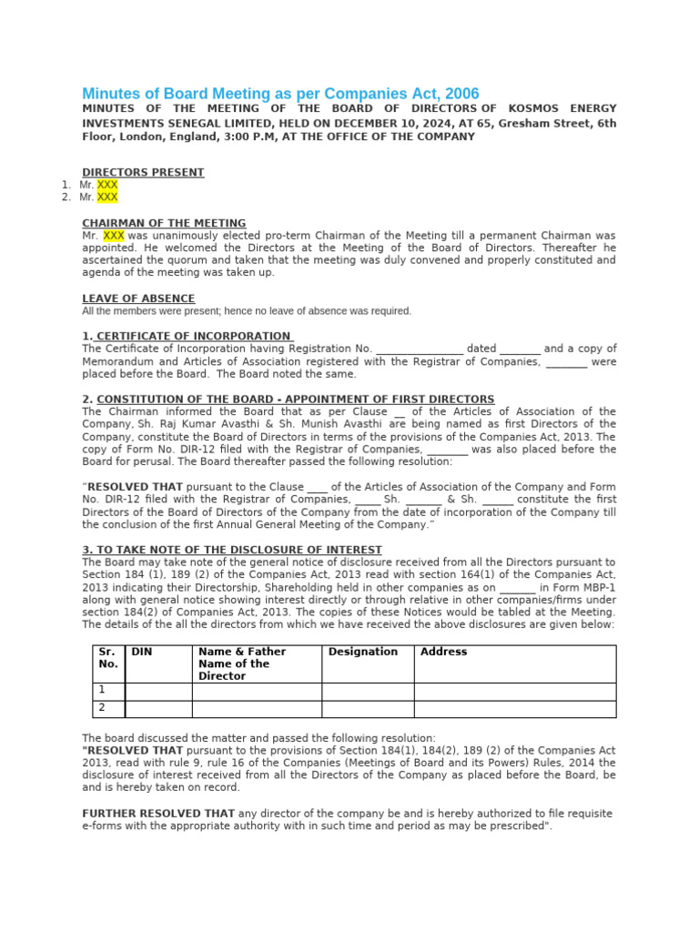 514419249-Format-of-Minutes-of-First-Board-Meeting-as-per-Companies-Act ...