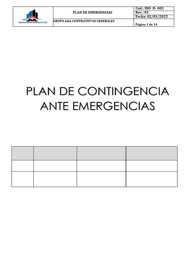 Plan de Contingencia Ante Emergencias A&a (H.U) | PDF | Bombero | Primeros auxilios