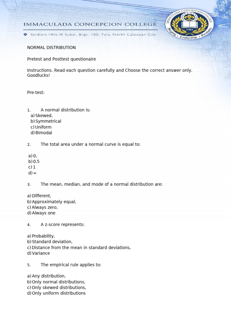 Normal Distribution Quiz and Analysis | PDF | Normal Distribution ...