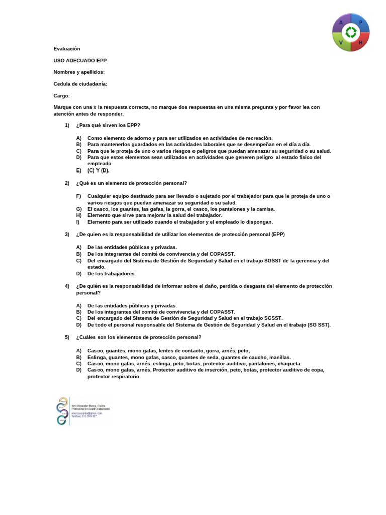 EVALUACION DE EPP | PDF