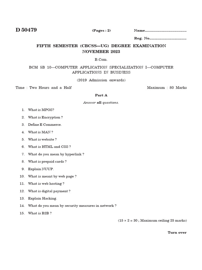 BCom Computer Application Specialization I (2019 Admission Onwards ...