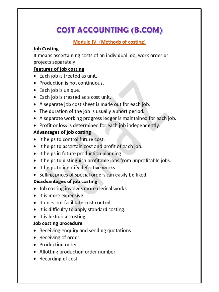 Job and Contract Costing Methods Explained | PDF | Employee Benefits ...