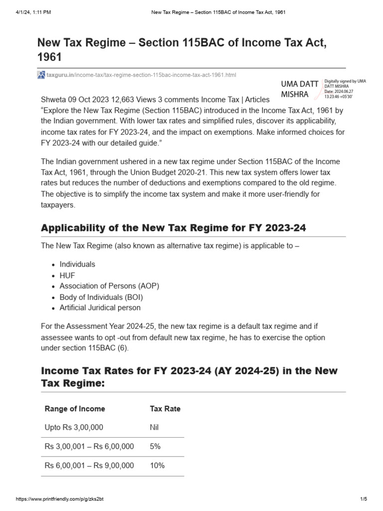 115 BAC Default Regimine | PDF | Tax Deduction | Taxes